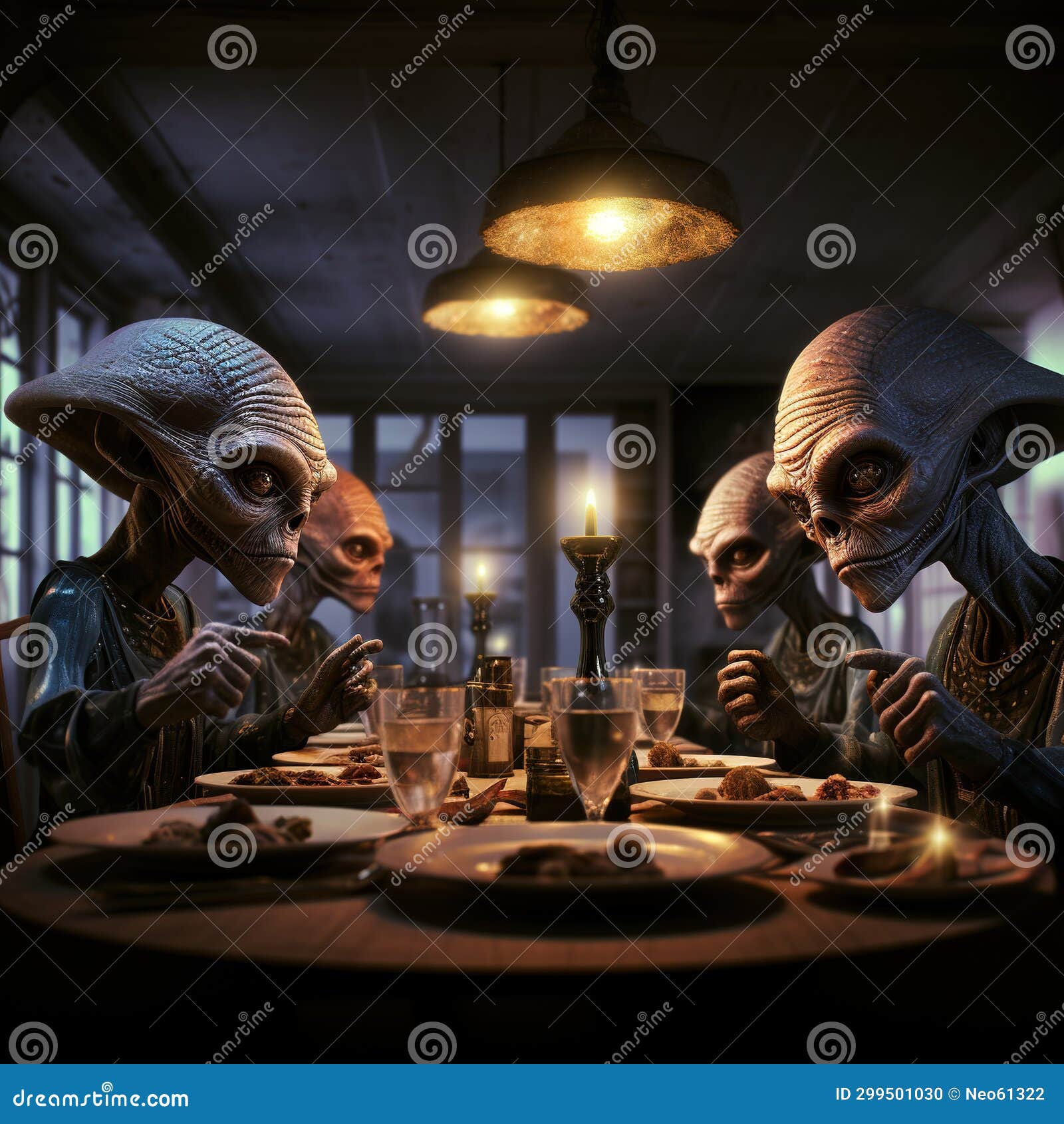 A Bunch of Aliens Sumptuous Dinner at a High Table Extraterrestrial ...