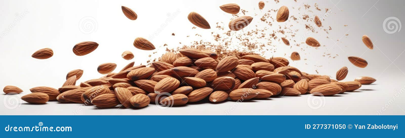 A Bunch of Almonds Flying in the Airon White Background Wde Panoramic ...