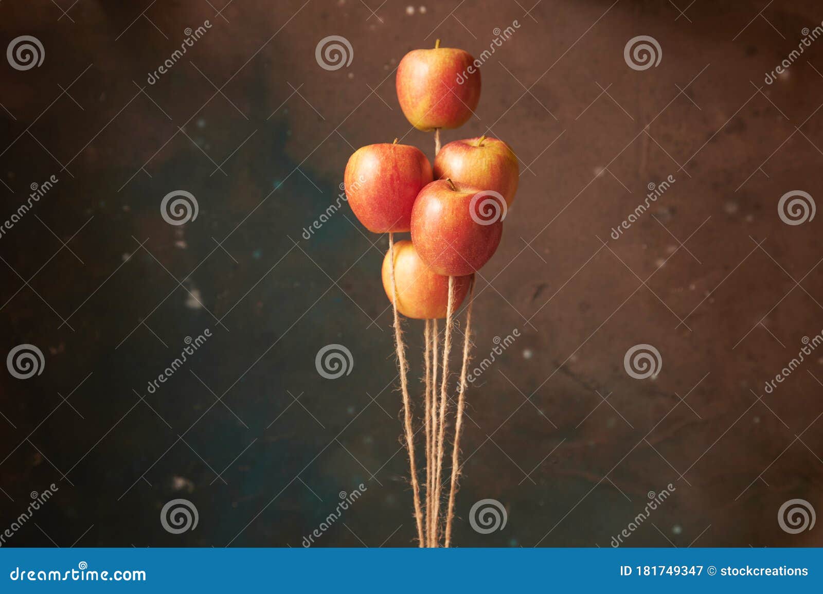 Bunch of Apples Floating on Burlap Strings Stock Image - Image of ...