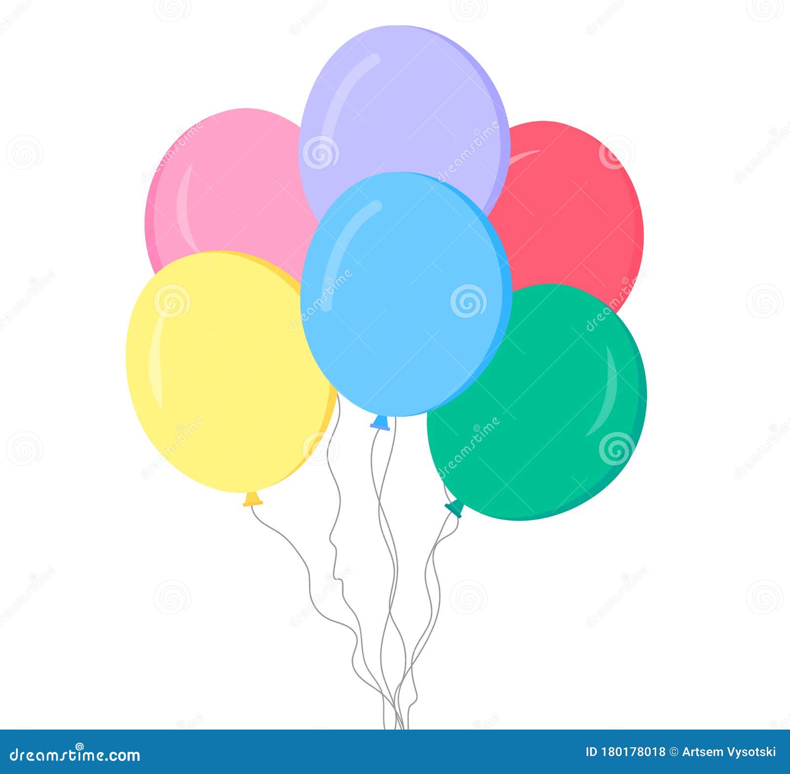 Bunch of Balloons in Cartoon Flat Style Isolated on White Background ...