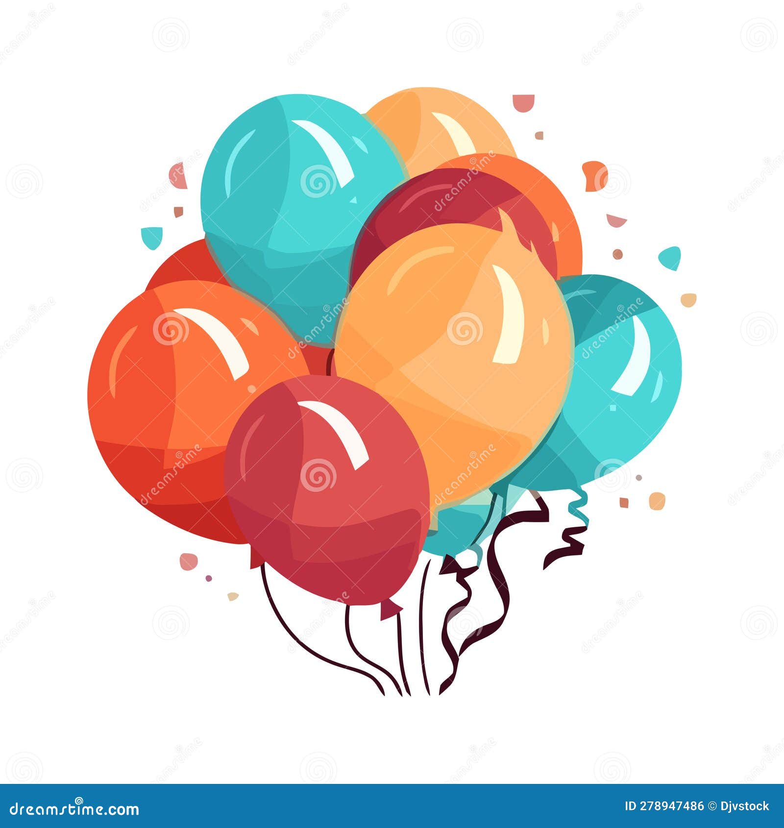 Bunch Of Balloons In Cartoon Style Isolated On White Background. Vector ...