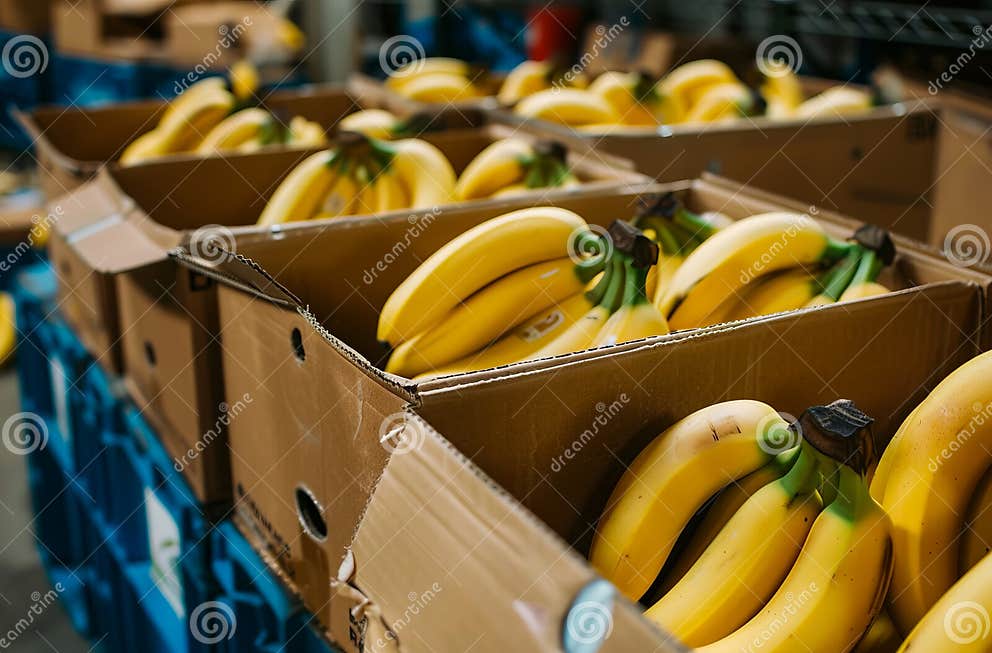 A Bunch of Bananas in Boxes in a Warehouse Stock Image - Image of ...