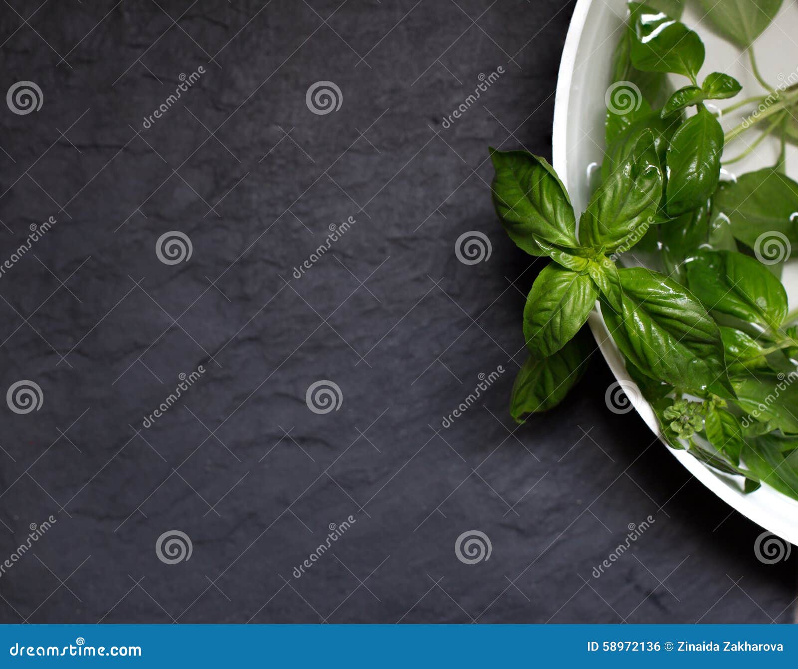 Bunch of basil in water stock photo. Image of plate, stone - 58972136