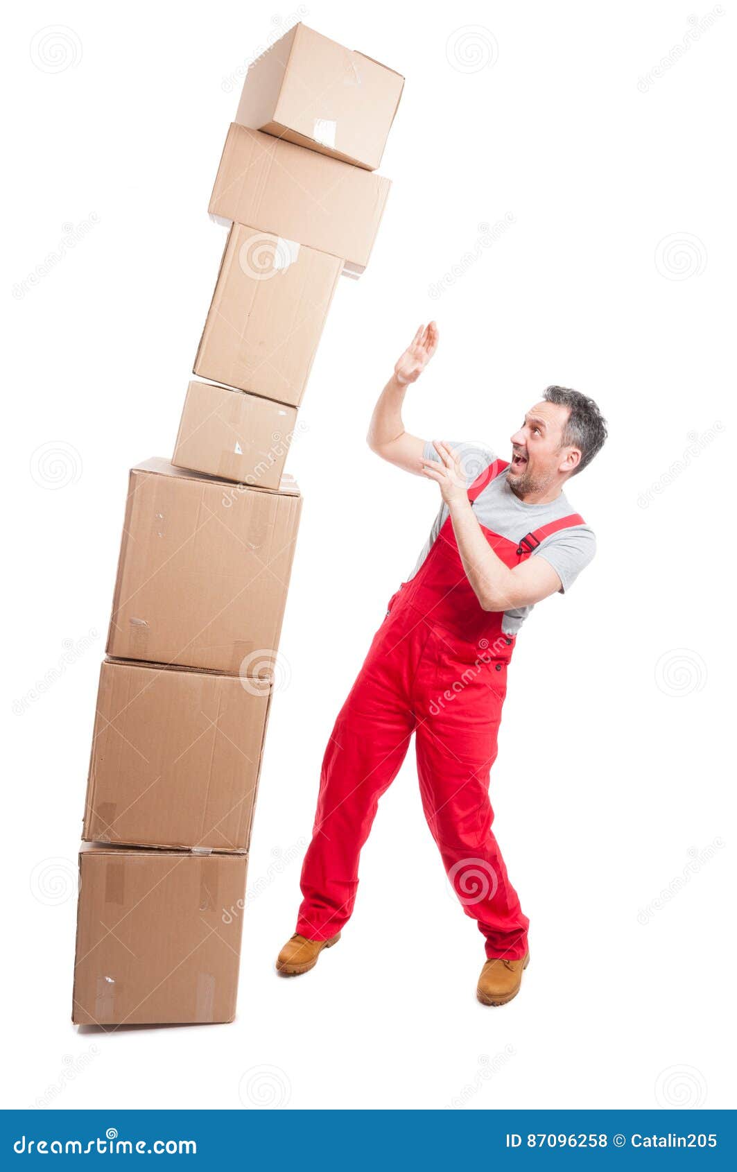 Bunch of Big Cardboard Boxes Falling Over Mover Guy Stock Photo - Image ...