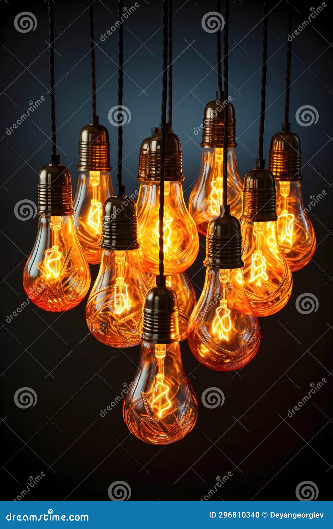 A Bunch of Black Isolated Vintage Light Bulbs Hanging from a Ceiling ...