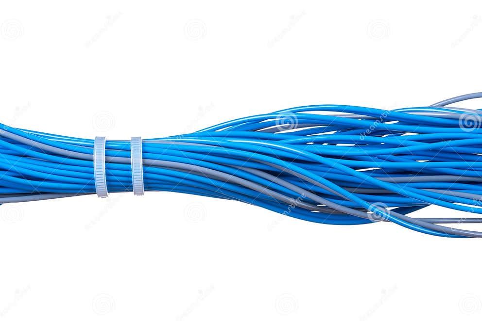 Bunch of Blue Fiber Optic Cable Network Isolated on White Stock Photo ...