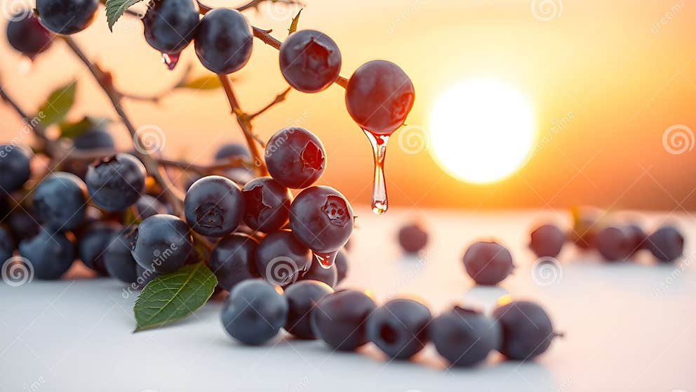 A Bunch of Blueberries with a Sun in the Background Stock Illustration ...