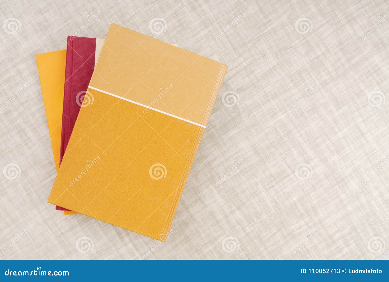 A Bunch of Books is on the Table, Yellow Book, Empty Space, Tex Stock ...