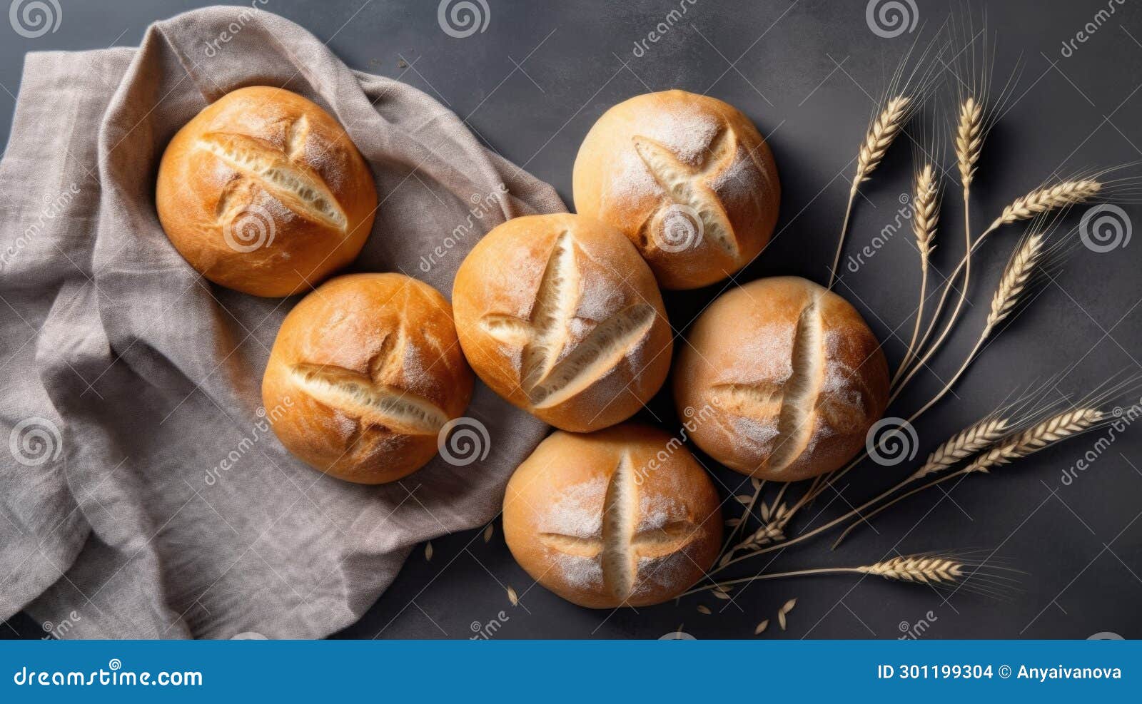 A Bunch of Bread Buns Sitting on Top of a Table, Overhead Image on ...
