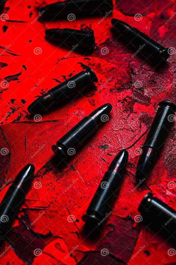 A Bunch of Bullets Laying on a Red Surface Stock Photo - Image of table ...