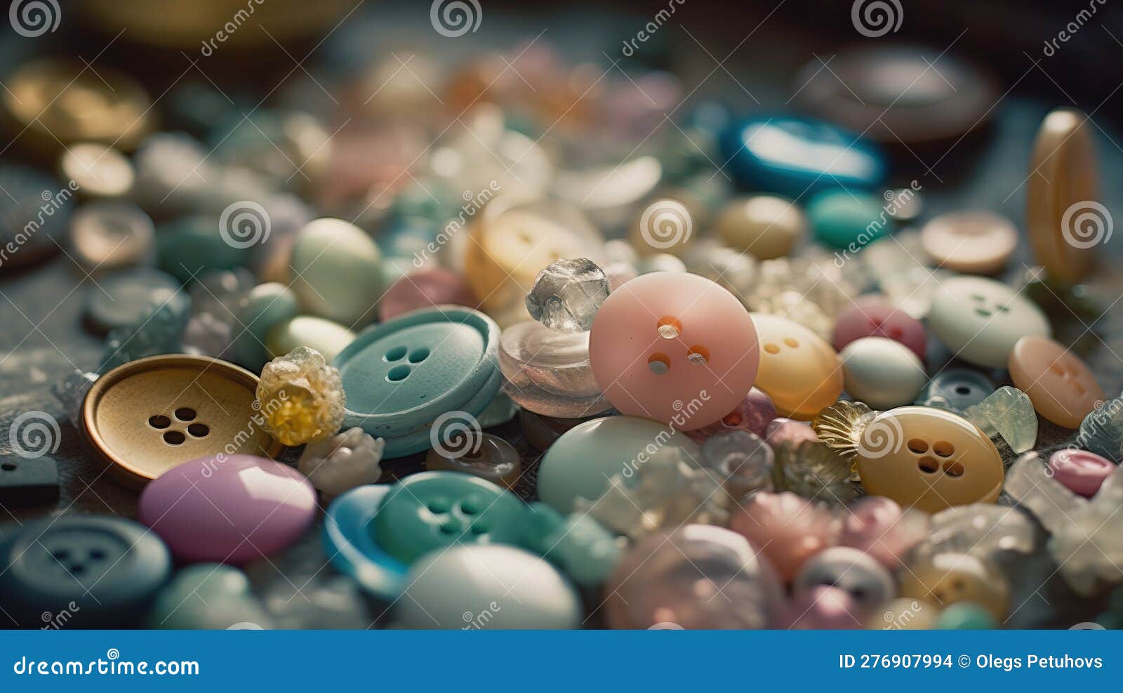 A Bunch of Buttons Sitting on Top of a Table Next To a Pair of Scissors ...
