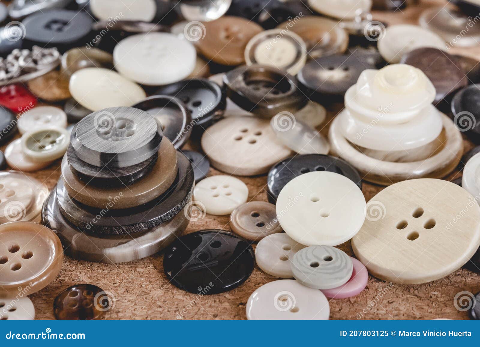 Vintage Buttons Texture on Table Stock Image - Image of clothing ...