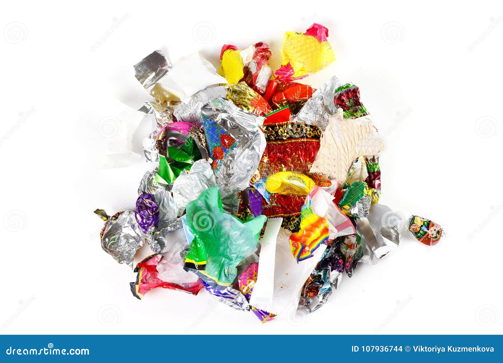 A Bunch of Candy Wrappers on a White Background. Closeup Stock Photo ...