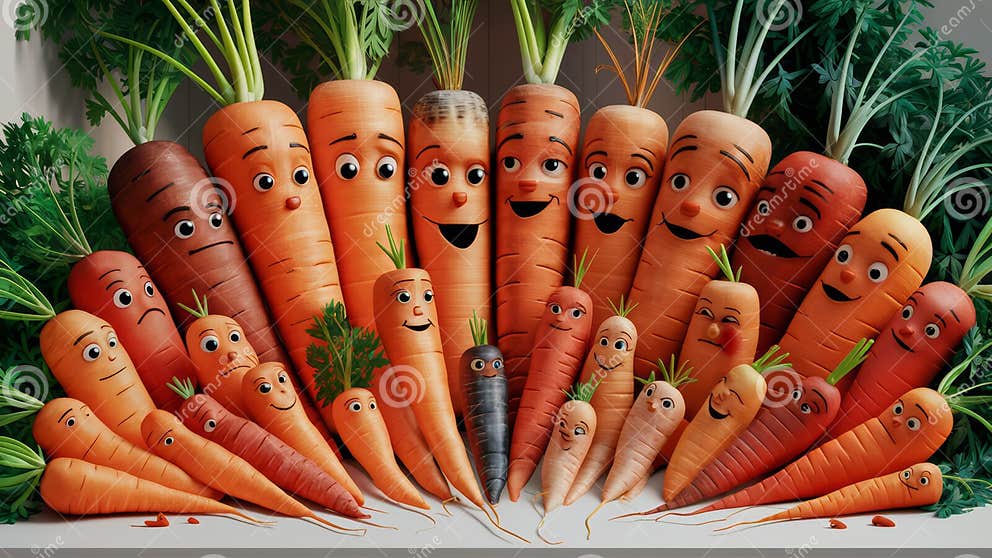 A Bunch of Carrots with Faces and Eyes on Them, AI Stock Photo - Image ...