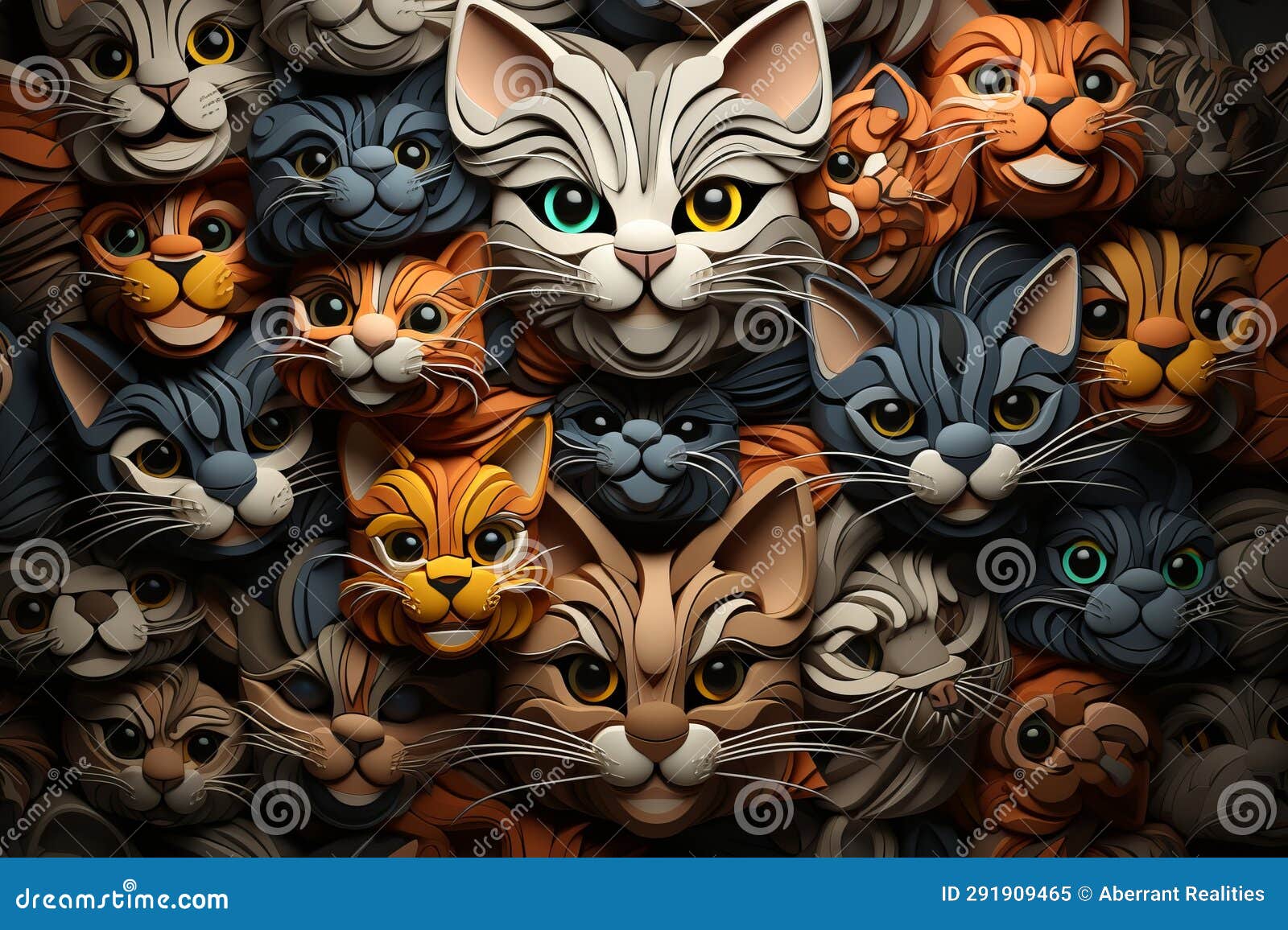 A Bunch of Cats are Surrounded by Many Different Colors Stock ...