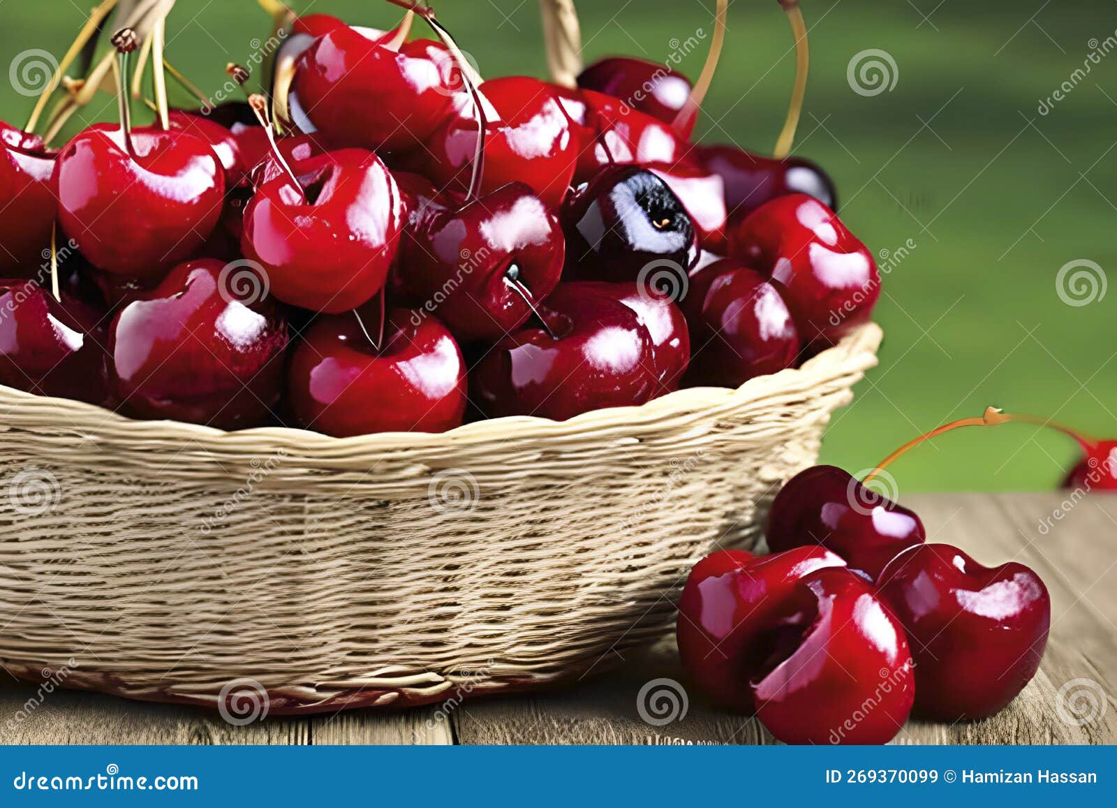 Bunch of Cherries in a Basket Stock Illustration - Illustration of ...