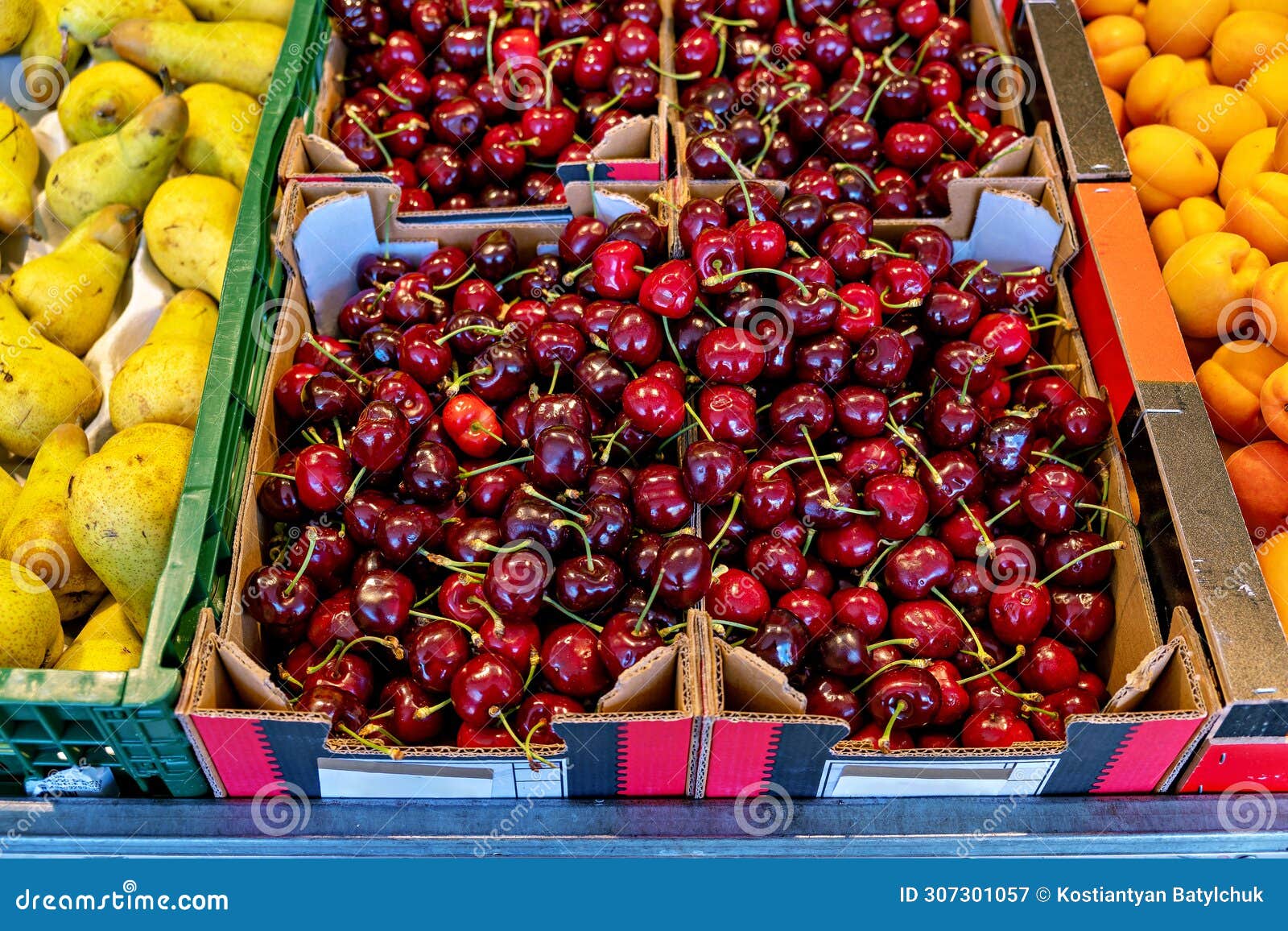 Bunch of Cherries are in Boxes on Shelf in Store Stock Image - Image of ...