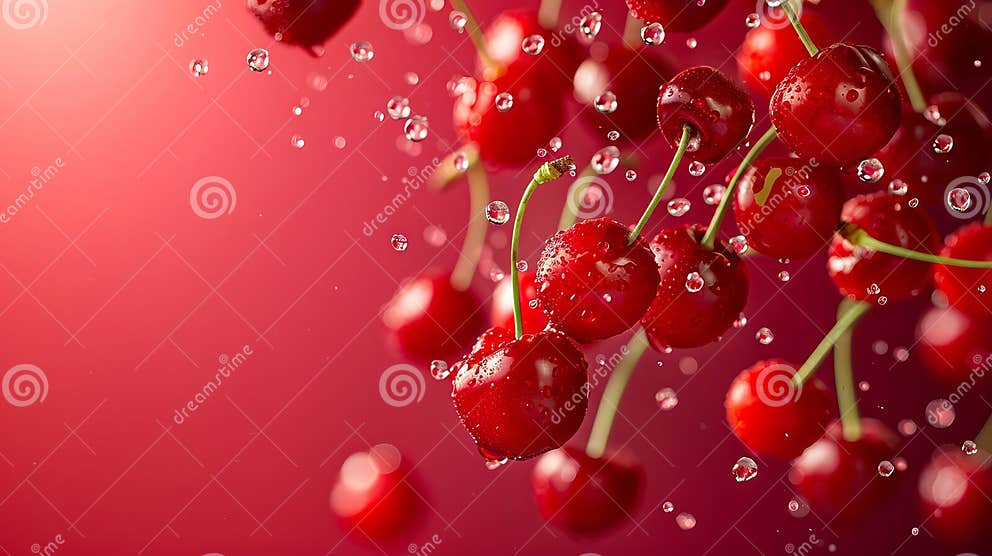 A Bunch of Cherries are Falling Down from the Sky Stock Image - Image ...