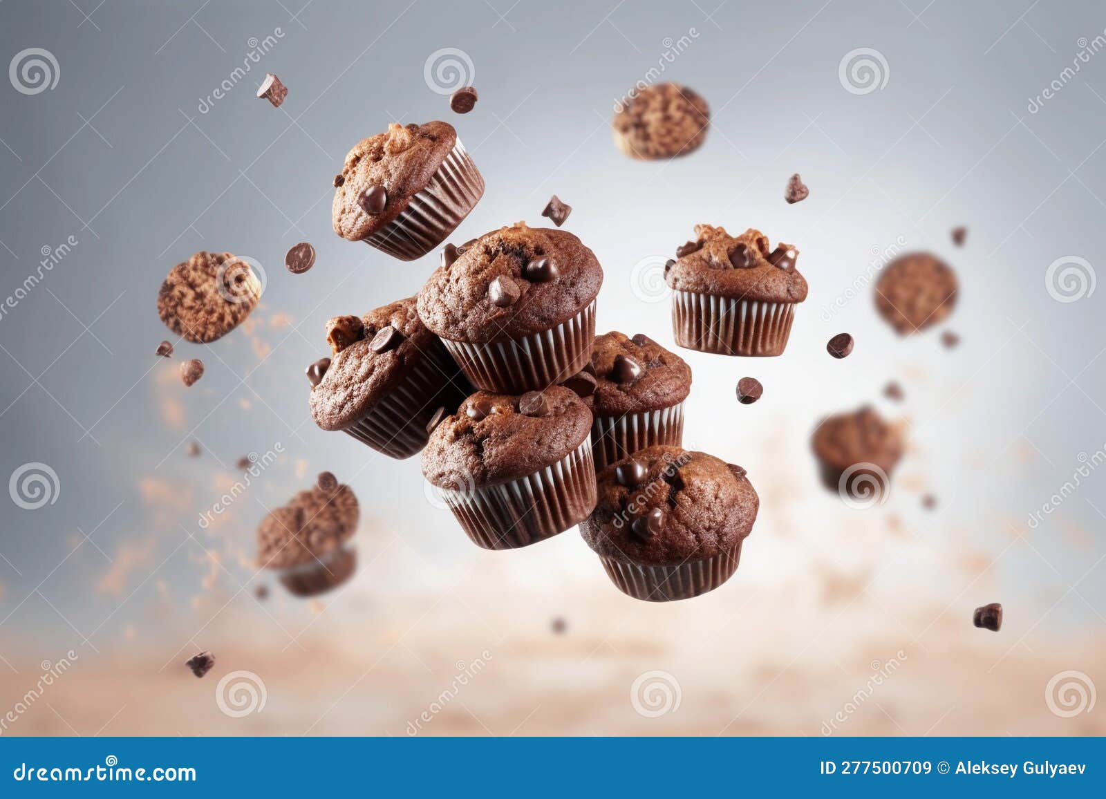 A Bunch of Chocolate Muffins Flying in the Air AI Generation Stock ...