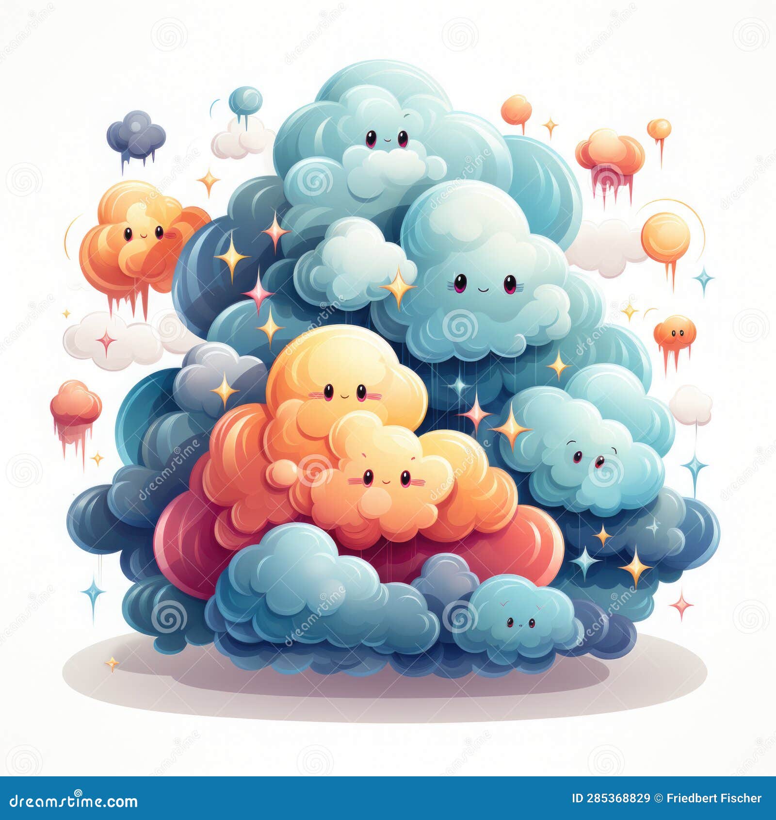 A Bunch of Clouds that Have Faces on Them. Digital Image. Stock Image ...