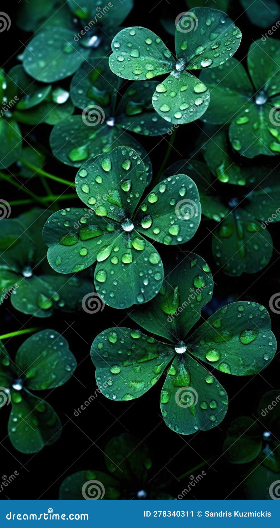 A Bunch of Clover Leafs Surrounded by Drops of Rain Water. Generative ...