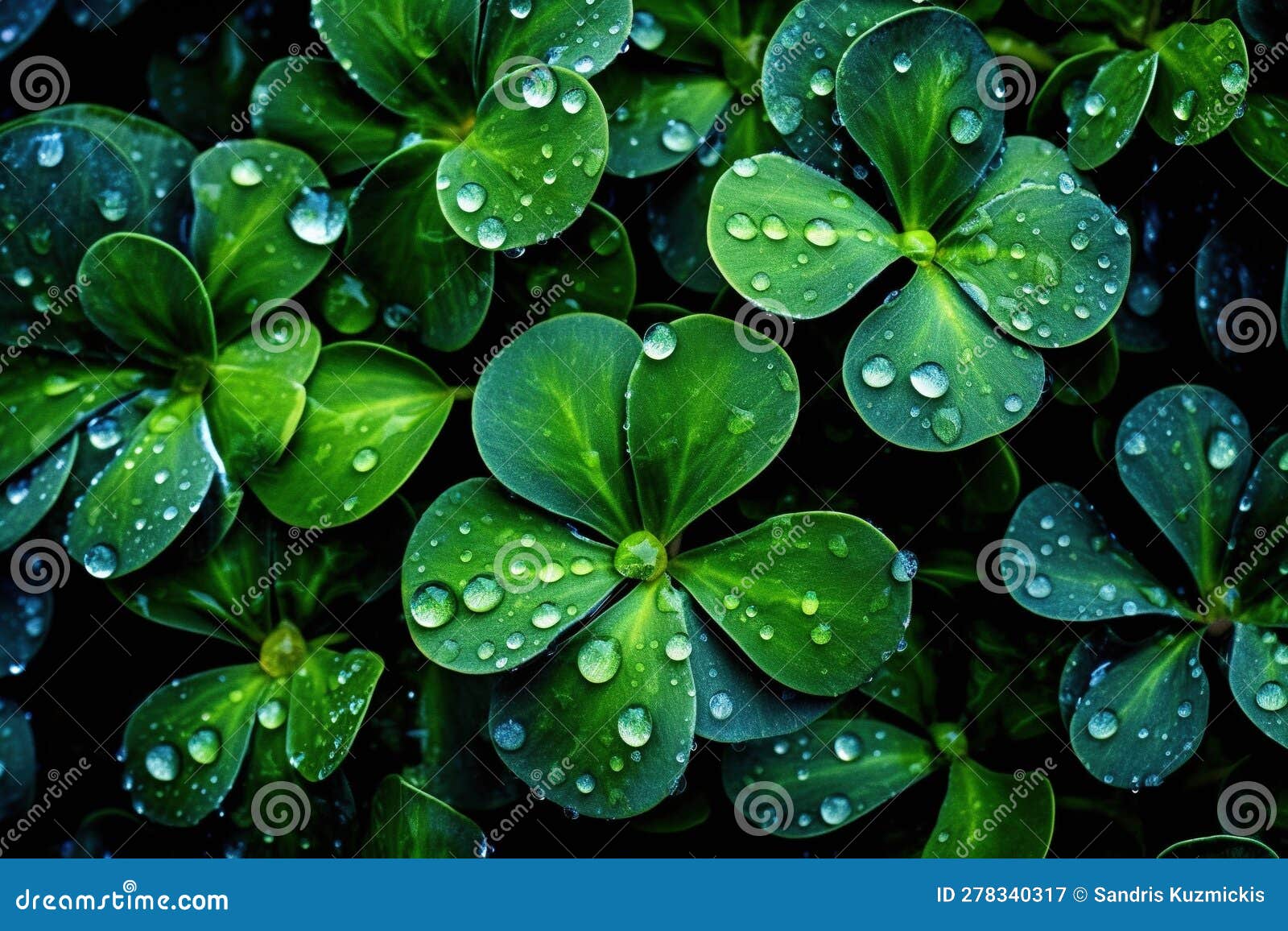 A Bunch of Clover Leafs Surrounded by Drops of Rain Water. Generative ...