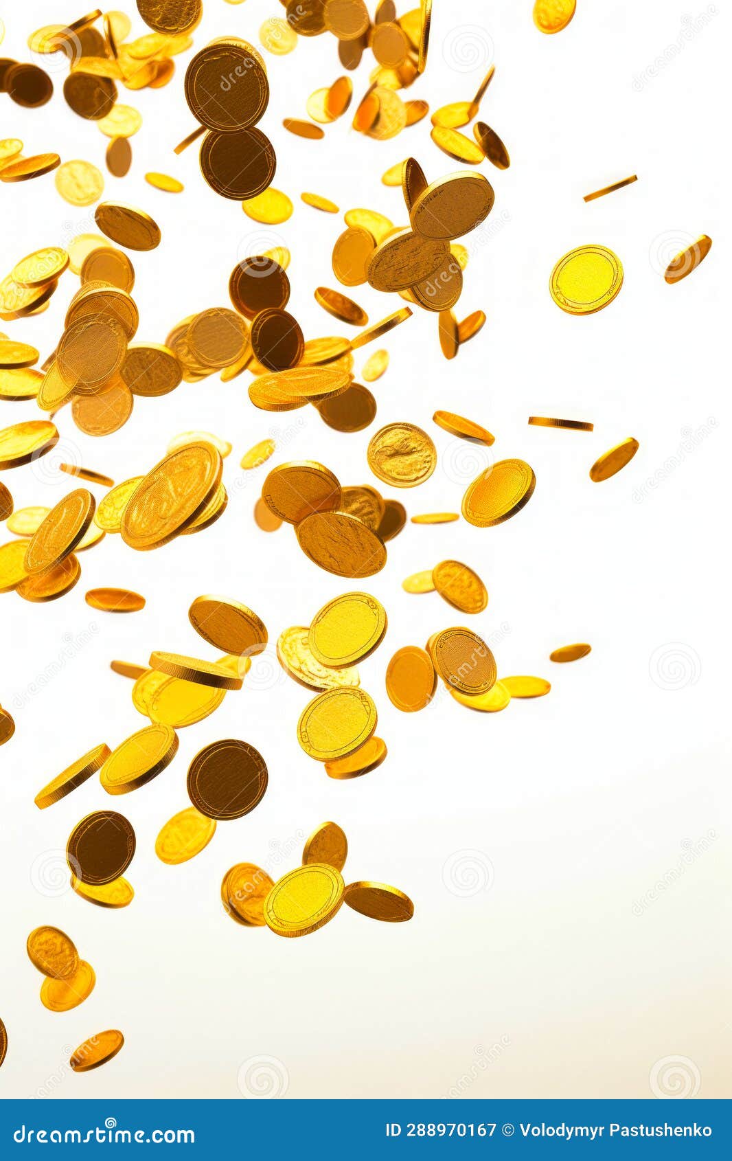 Bunch of Coins Falling Down into the Air on White Background ...