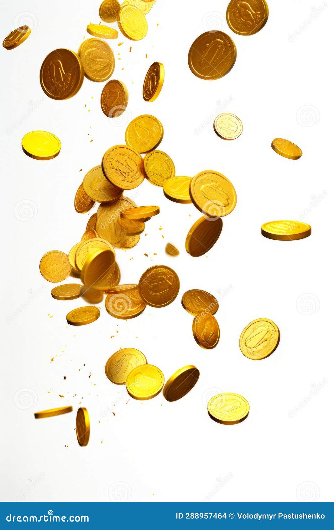 Bunch of Coins Falling Down into the Air on White Background ...