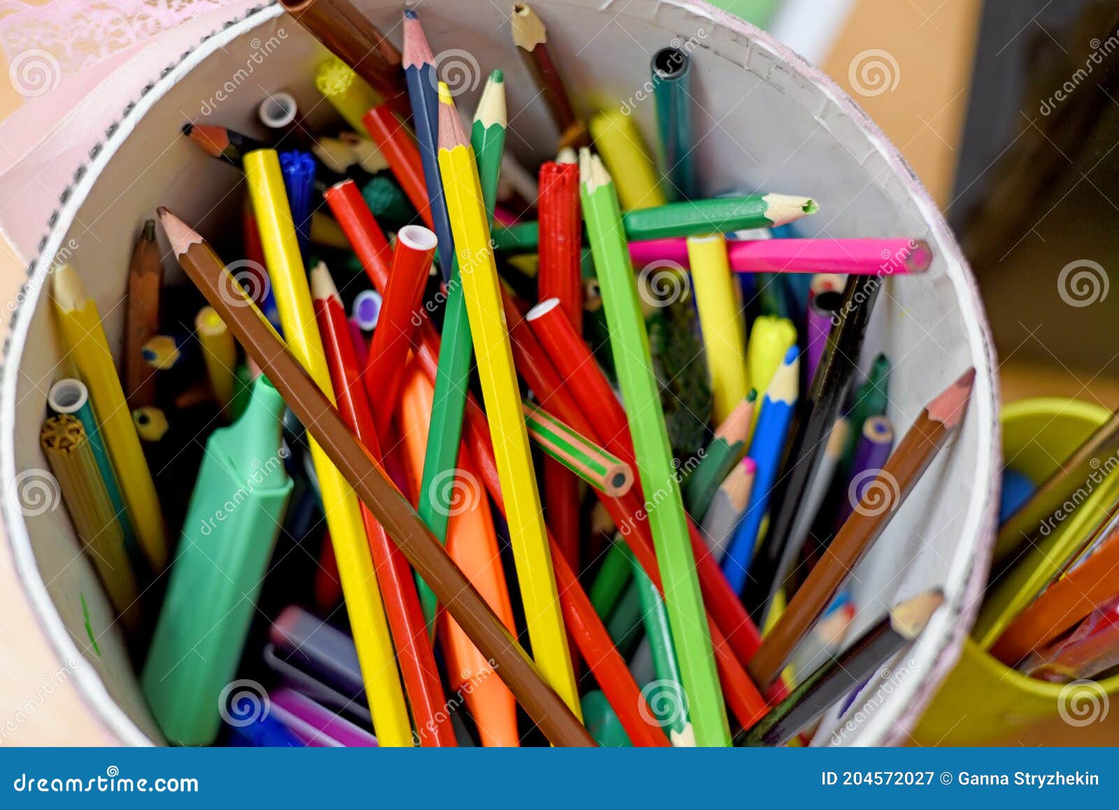 A Bunch of Colored Pencils in a Bucket. Stock Image - Image of style ...