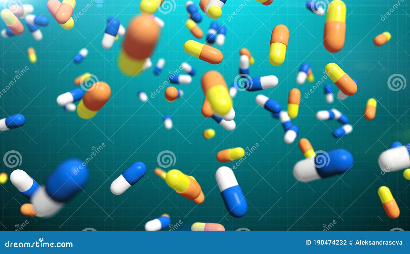 A Bunch of Colored Pills. Falling on a Blue Background. Stock ...