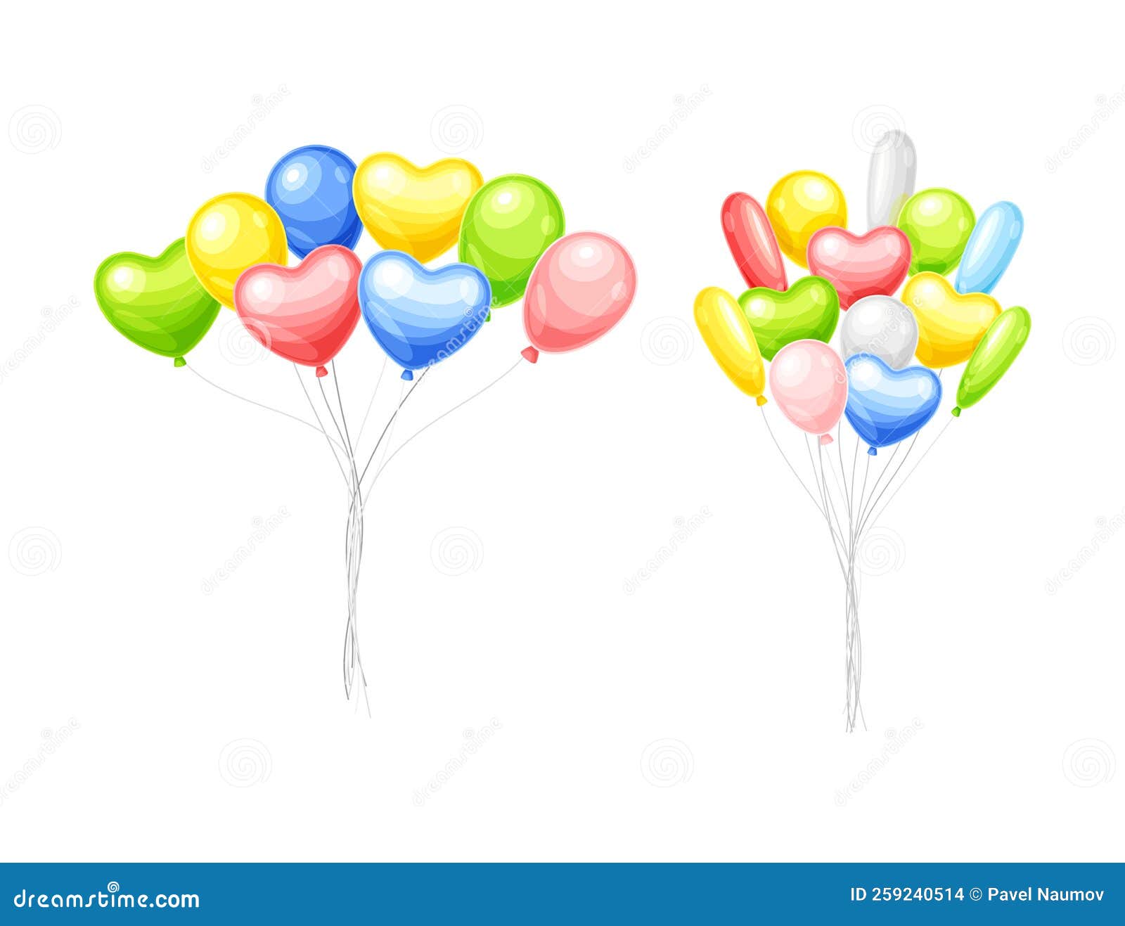 Colorful Inflated Helium Balloons Isolated On A White Background