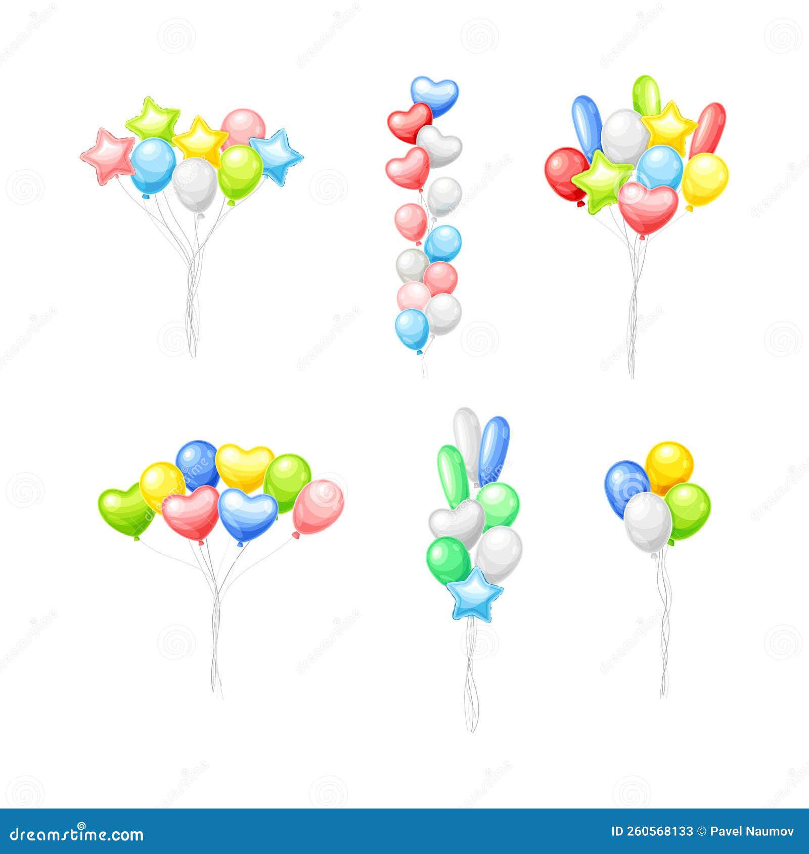Colorful Inflated Helium Balloons Isolated On A White Background