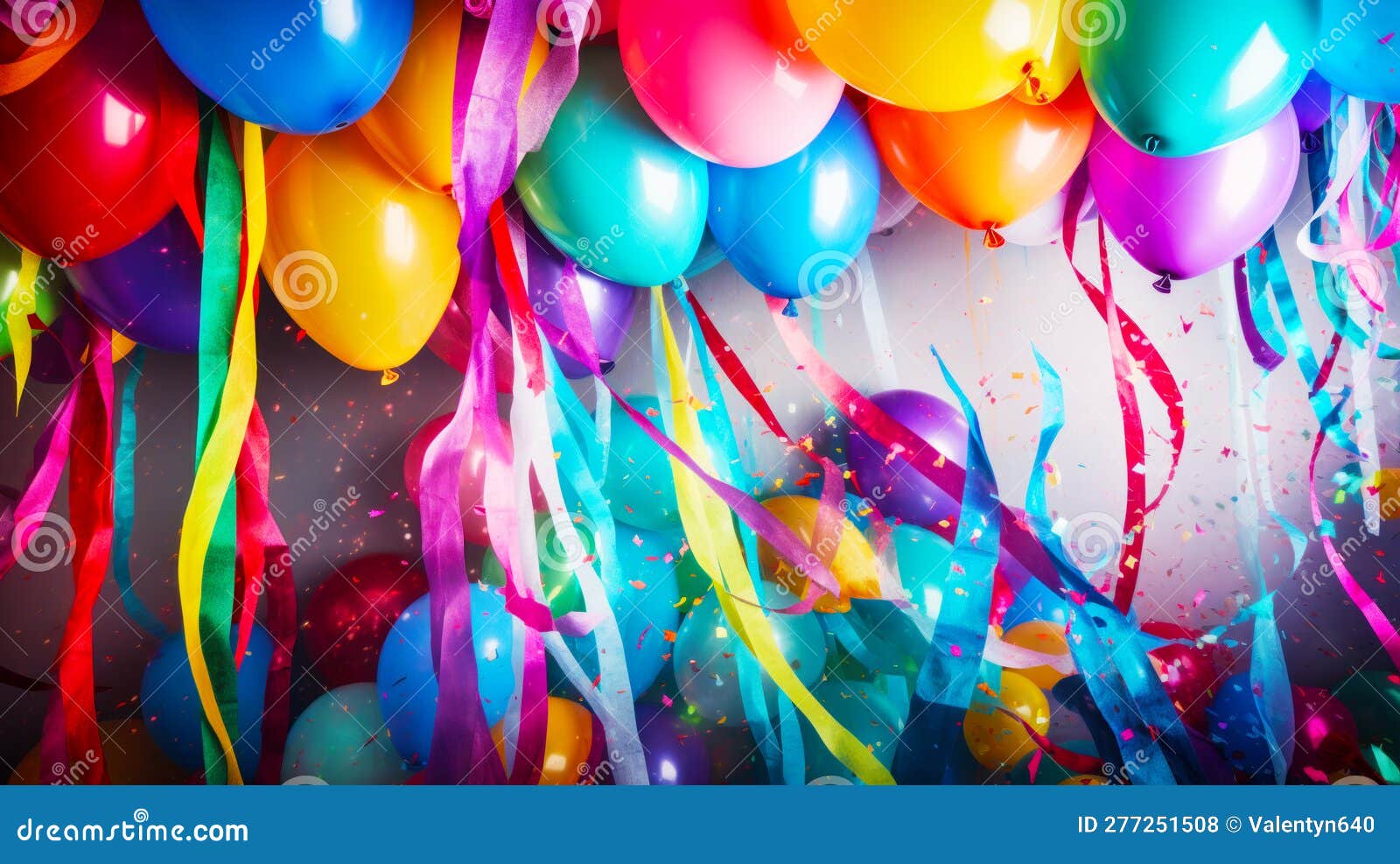 Bunch of Colorful Balloons and Streamers with Streamers on the Ground ...