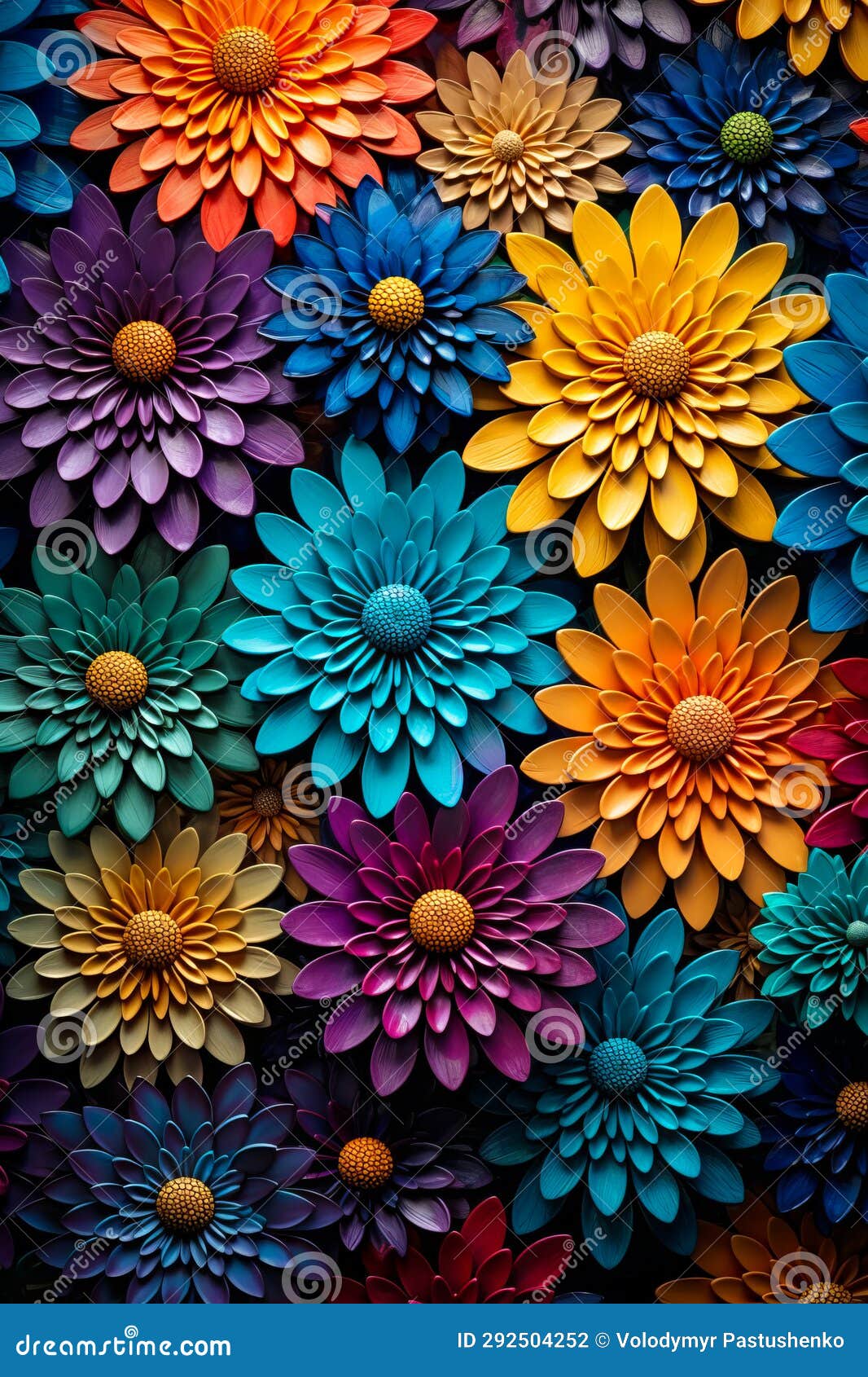 Bunch of Colorful Flowers are Arranged Together in Pattern. Generative AI Stock Photo - Image of ...