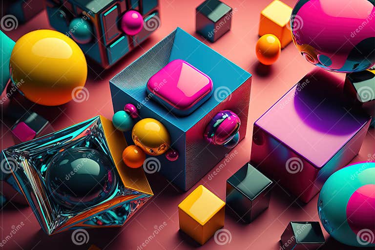 A Bunch of Colorful Objects are Scattered Around a Square Object on a ...