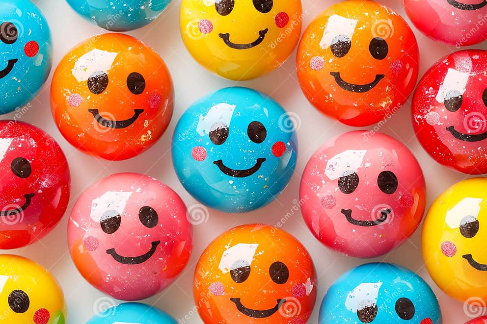 A Bunch of Colorful Smiley Faces on a White Surface. Generative AI ...