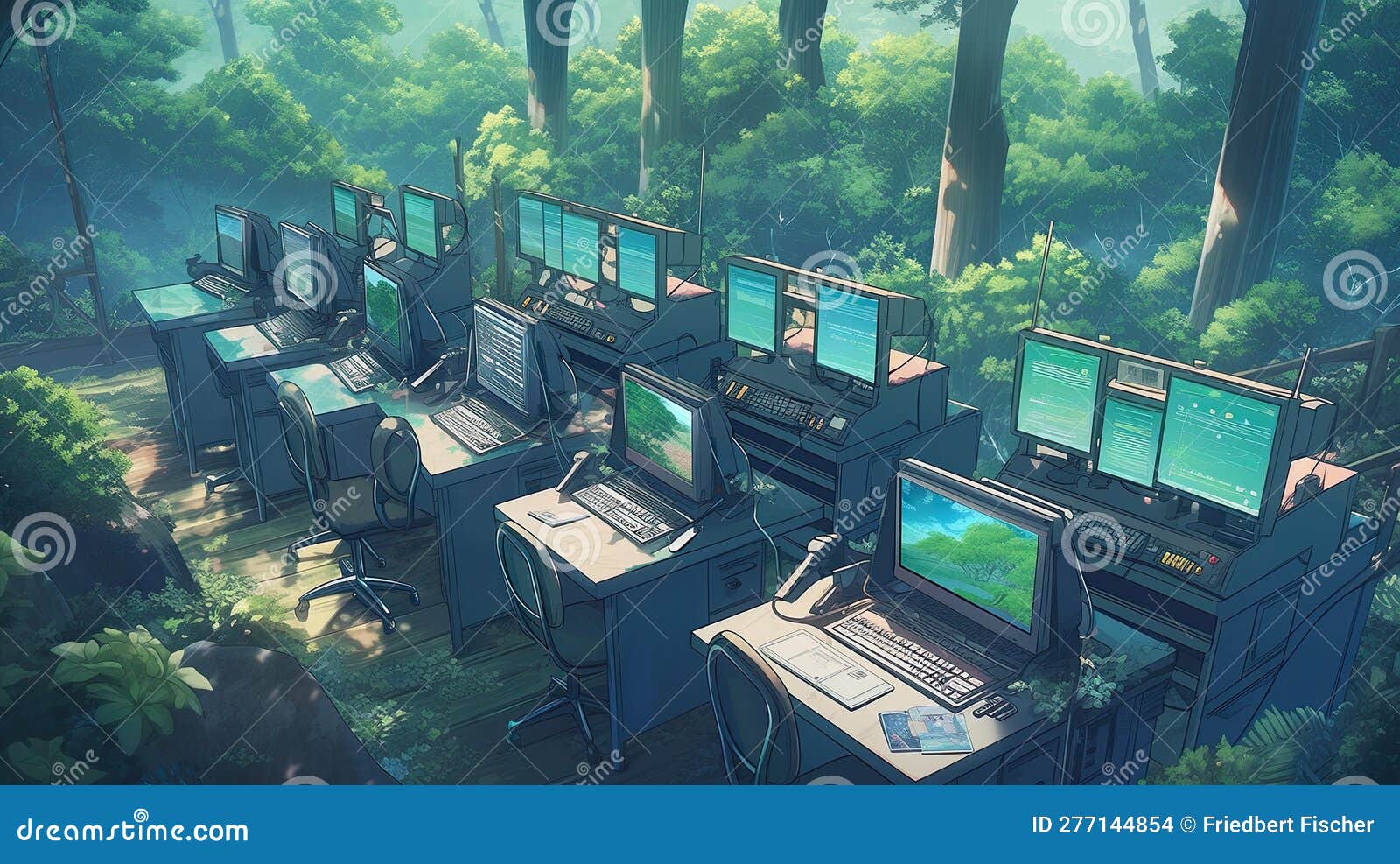 A Bunch of Computers Sitting on Top of a Forest. Generative AI Image ...