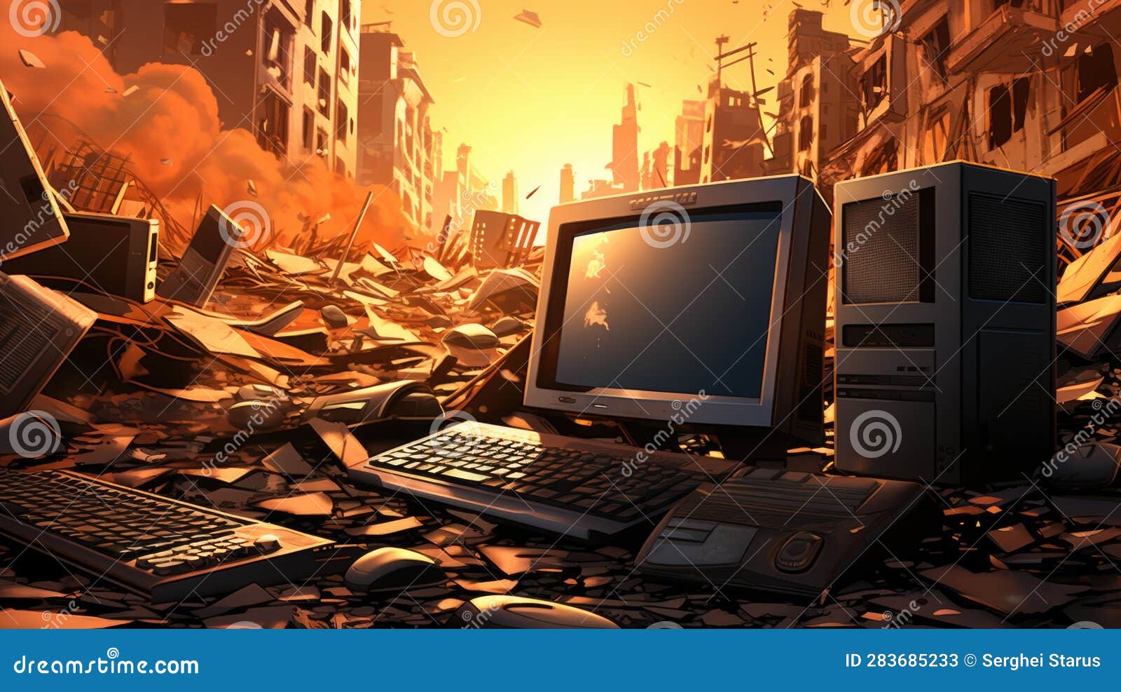 A Bunch of Computers Sitting on Top of a Pile of Rubble. Generative AI ...