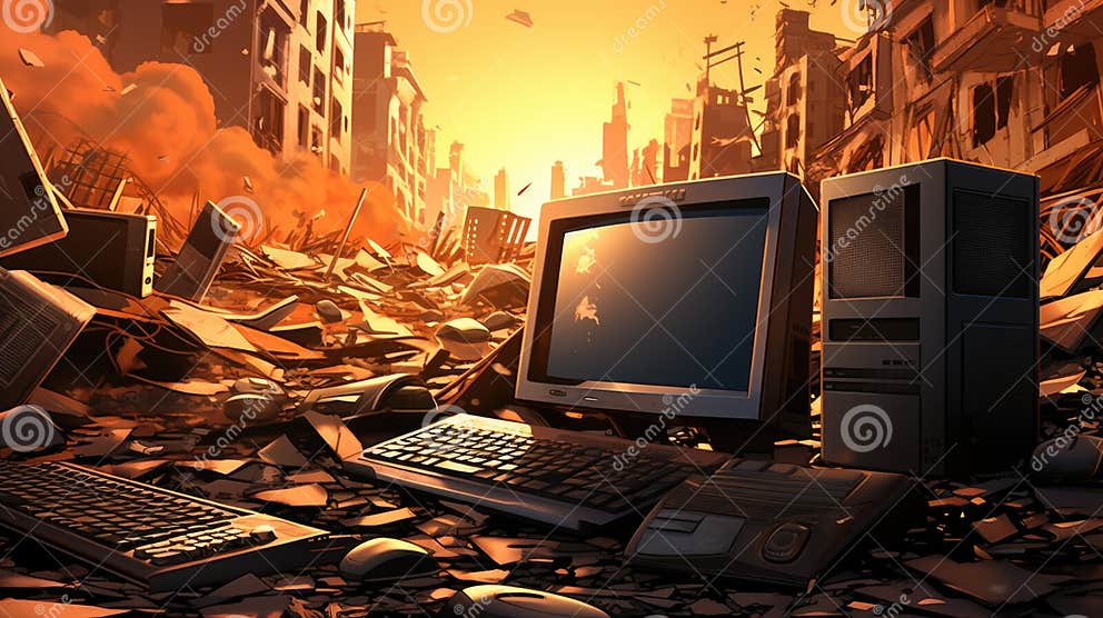 A Bunch of Computers Sitting on Top of a Pile of Rubble. Generative AI ...