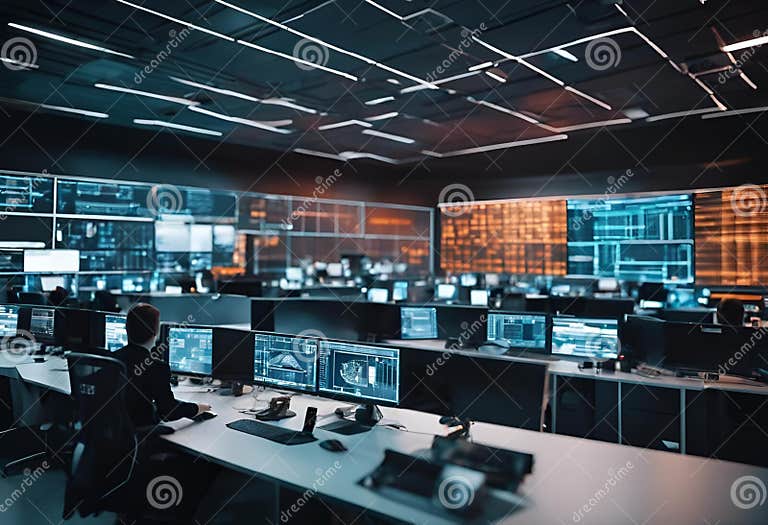 A Bunch of Computers Sitting on Top of a White Desk Stock Illustration ...