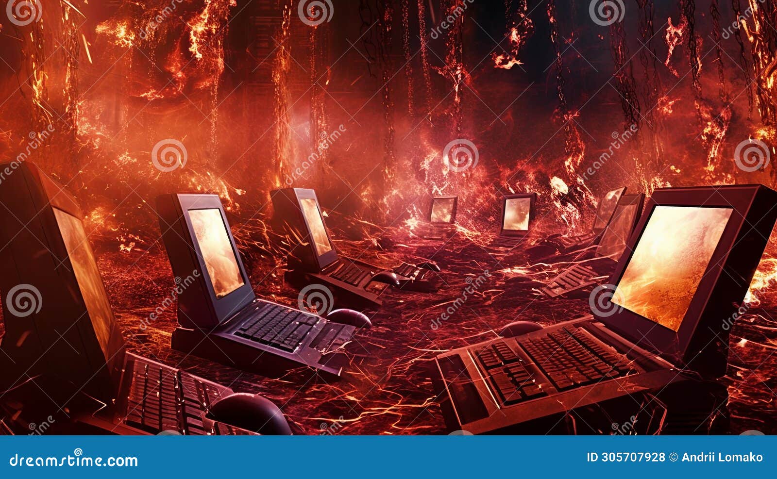 A Bunch of Computers on a Table Stock Photo - Image of setup, internet ...