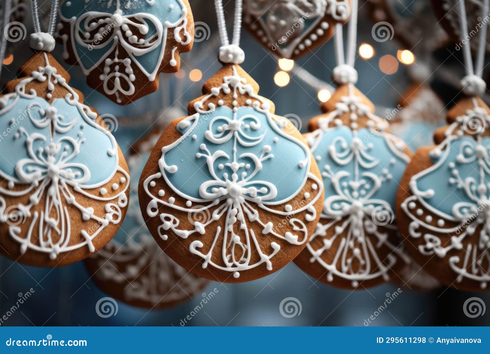 A Bunch of Cookies Hanging from a String Stock Illustration ...