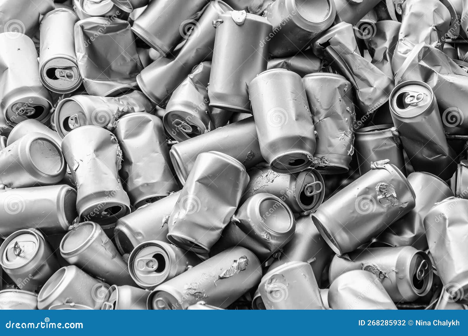 Bunch of Crumpled Empty Aluminum Cans. Concept of Processed Waste ...