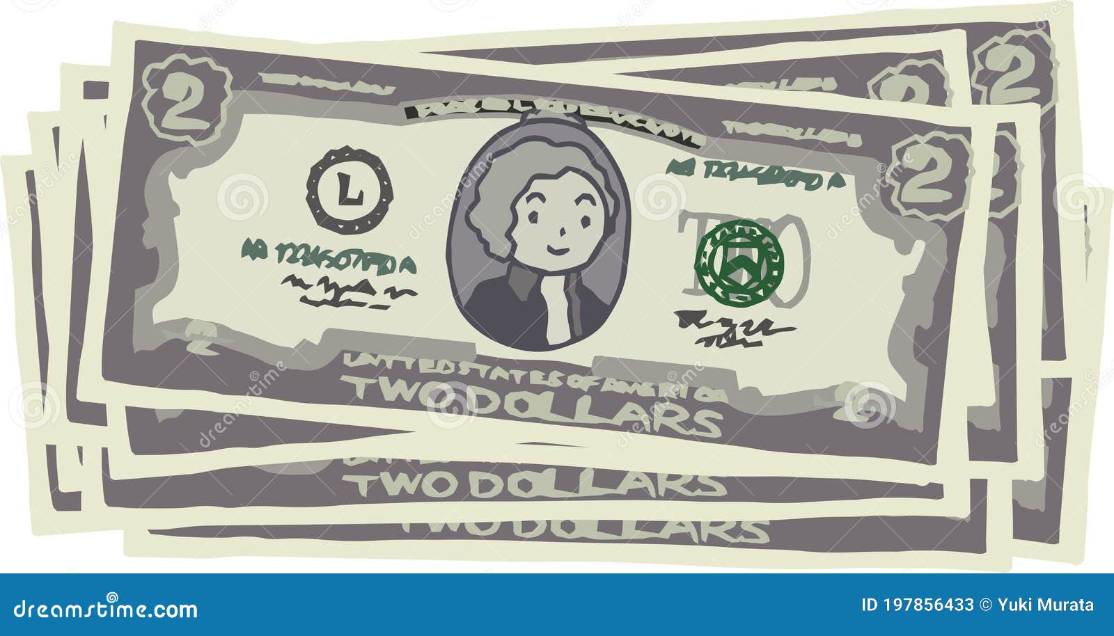 Bunch of Cute Hand-painted 2 US Dollar Banknote Stock Vector ...