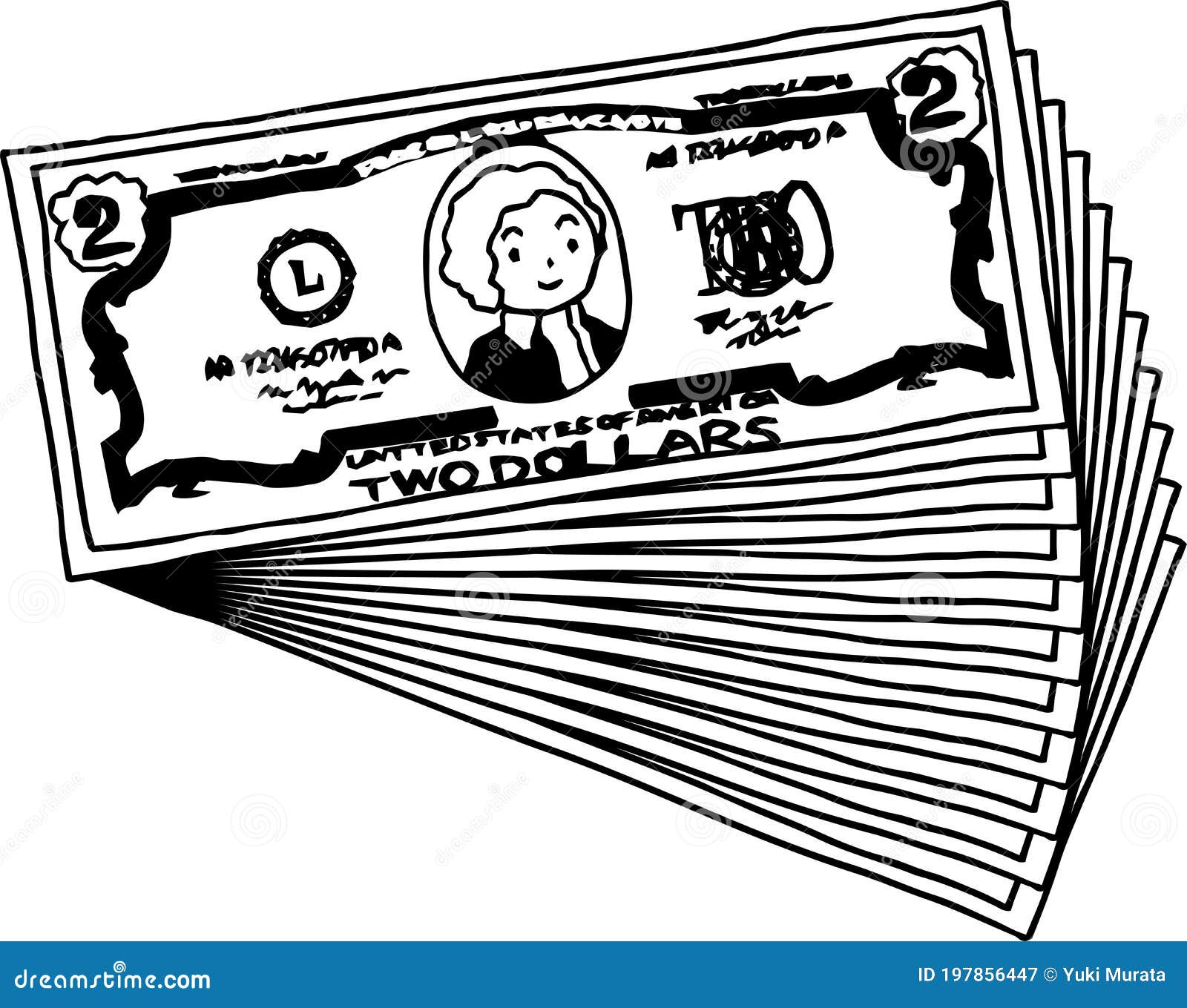 Bunch of Cute Hand-painted 2 US Dollar Banknote Outline Stock Vector ...