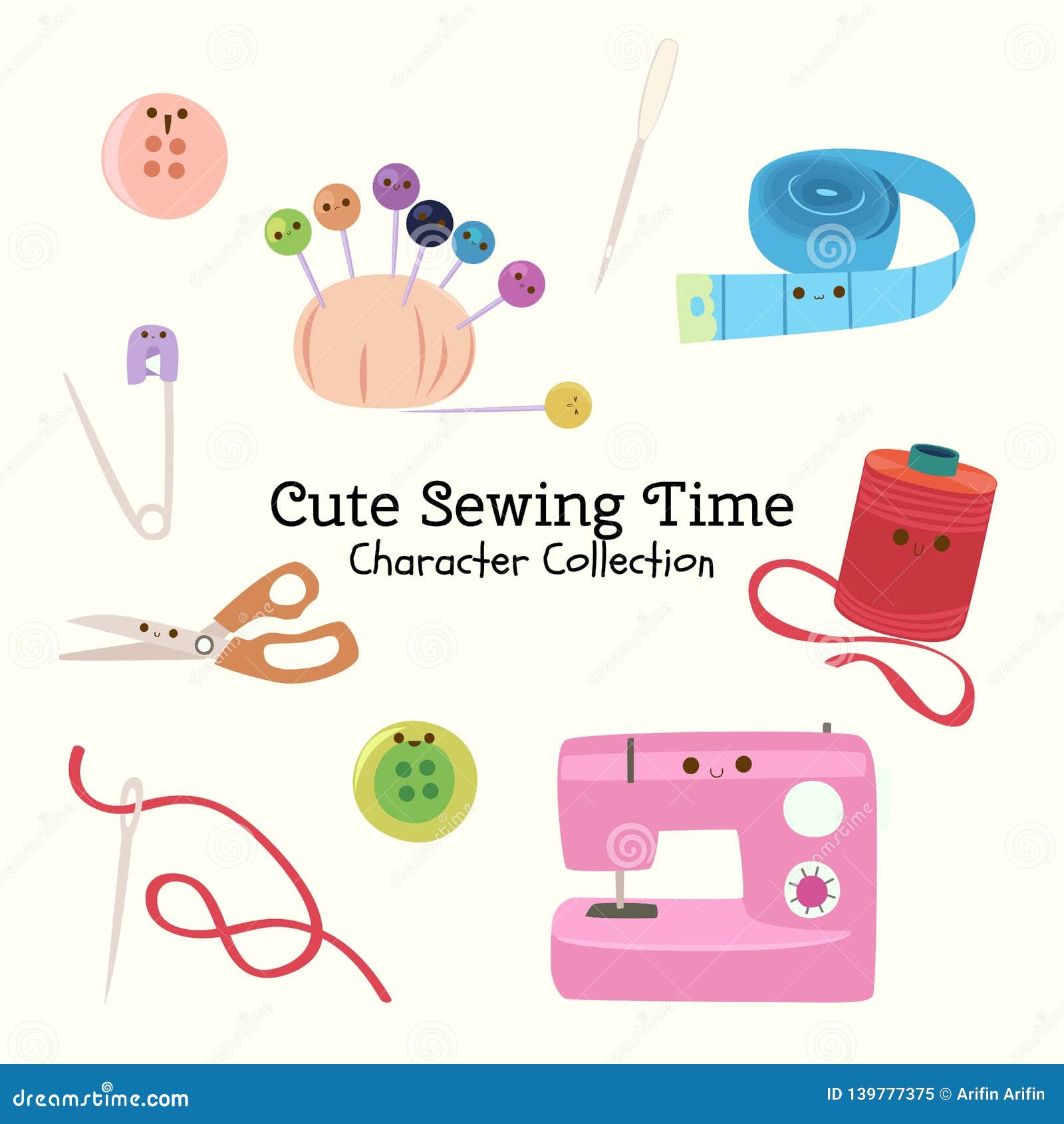 Cute Character Set of Sewing Kits Stock Vector - Illustration of chic ...