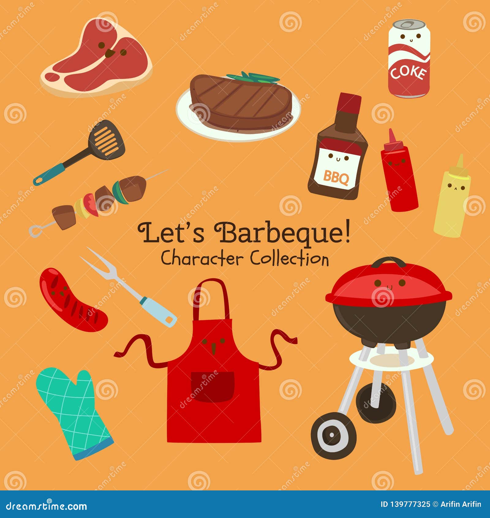 Cute Character Set of Barbeque Stock Vector - Illustration of bathroom ...