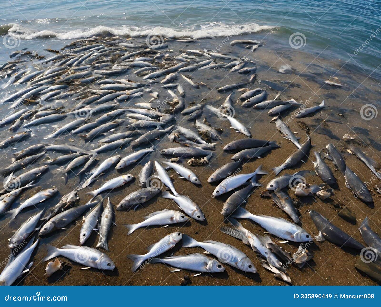 A Bunch of Dead Fish on a Beach Stock Illustration - Illustration of ...