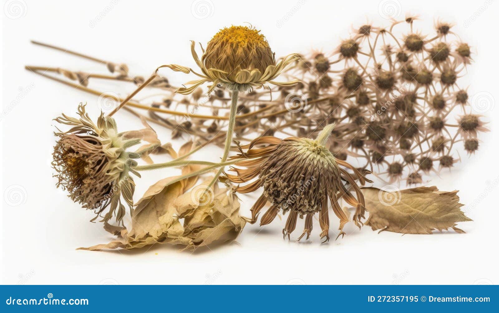 A Bunch of Dead Flowers on a White Surface with a White Background ...