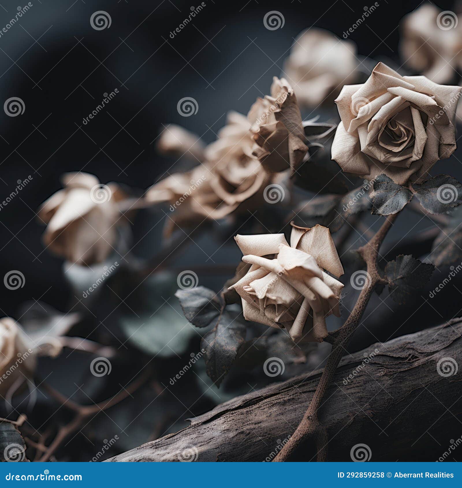 A Bunch of Dead Roses on a Branch Stock Illustration - Illustration of ...